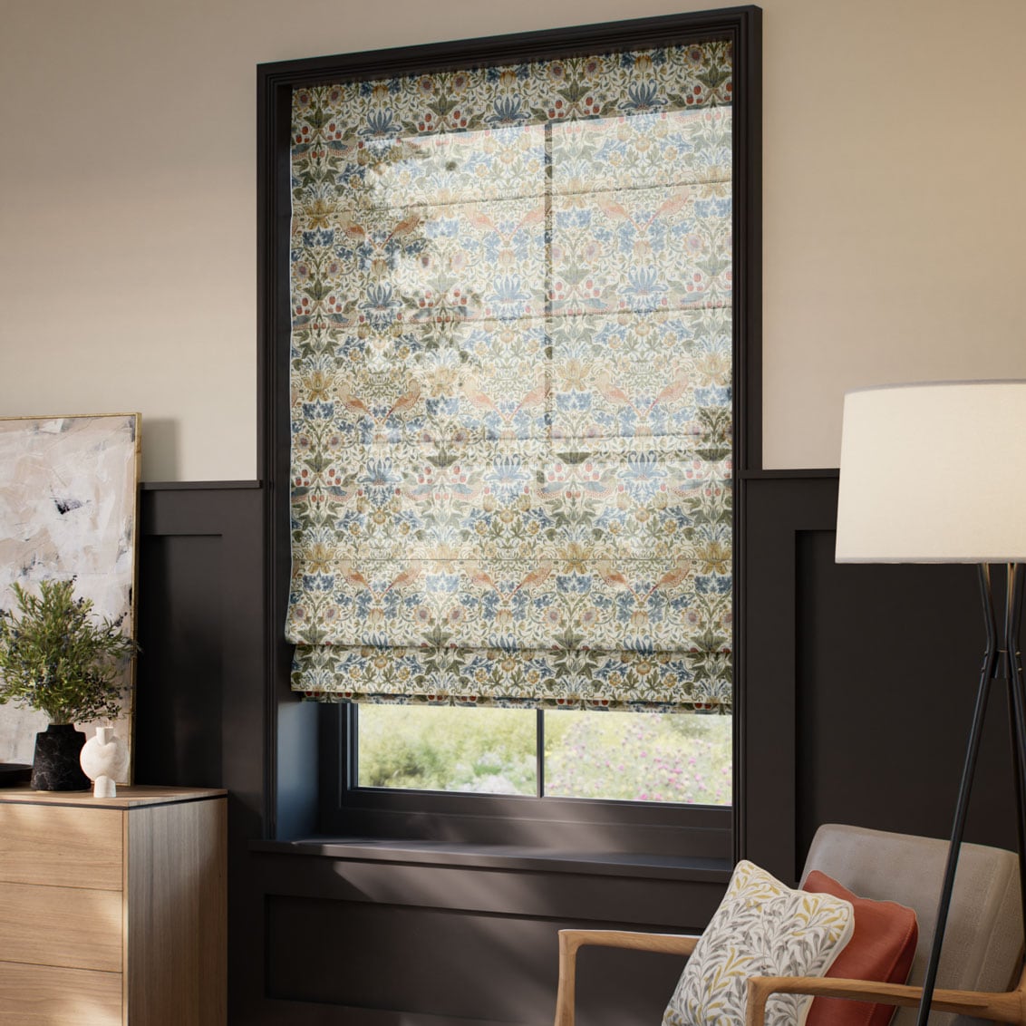 William Morris Strawberry Thief Voile Natural Roman Blind