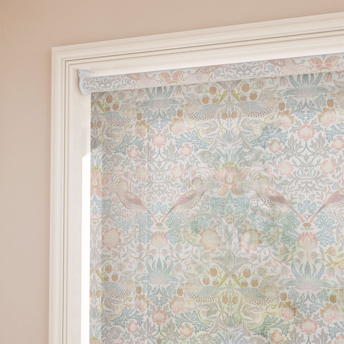 William Morris Strawberry Thief Voile Rose Chalk Roller Blind