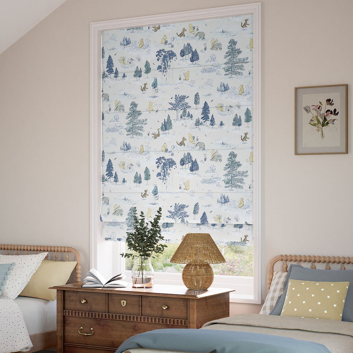 Winnie The Pooh Toile Blue Roman Blind